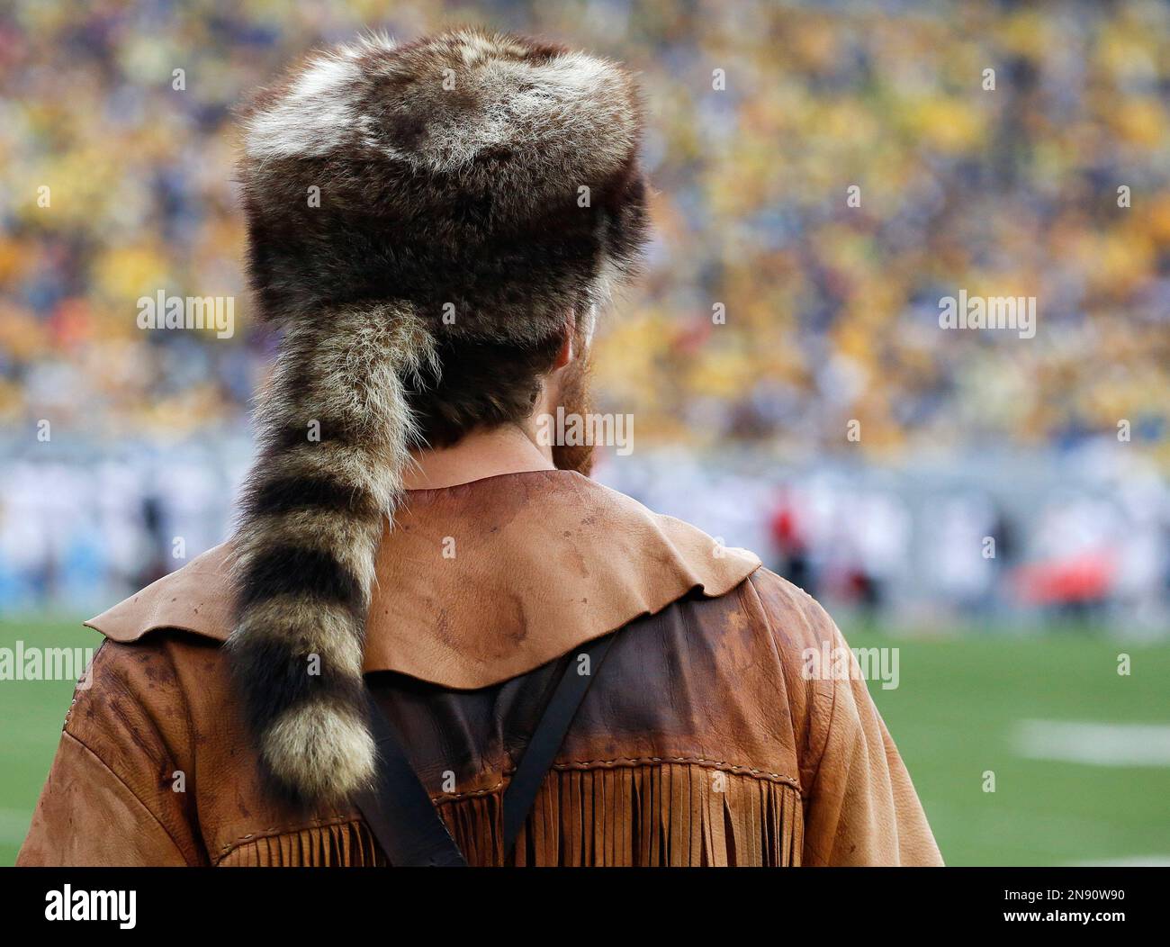 West Virginia University Mountaineer mascot Jonathan Kimble is seen ...