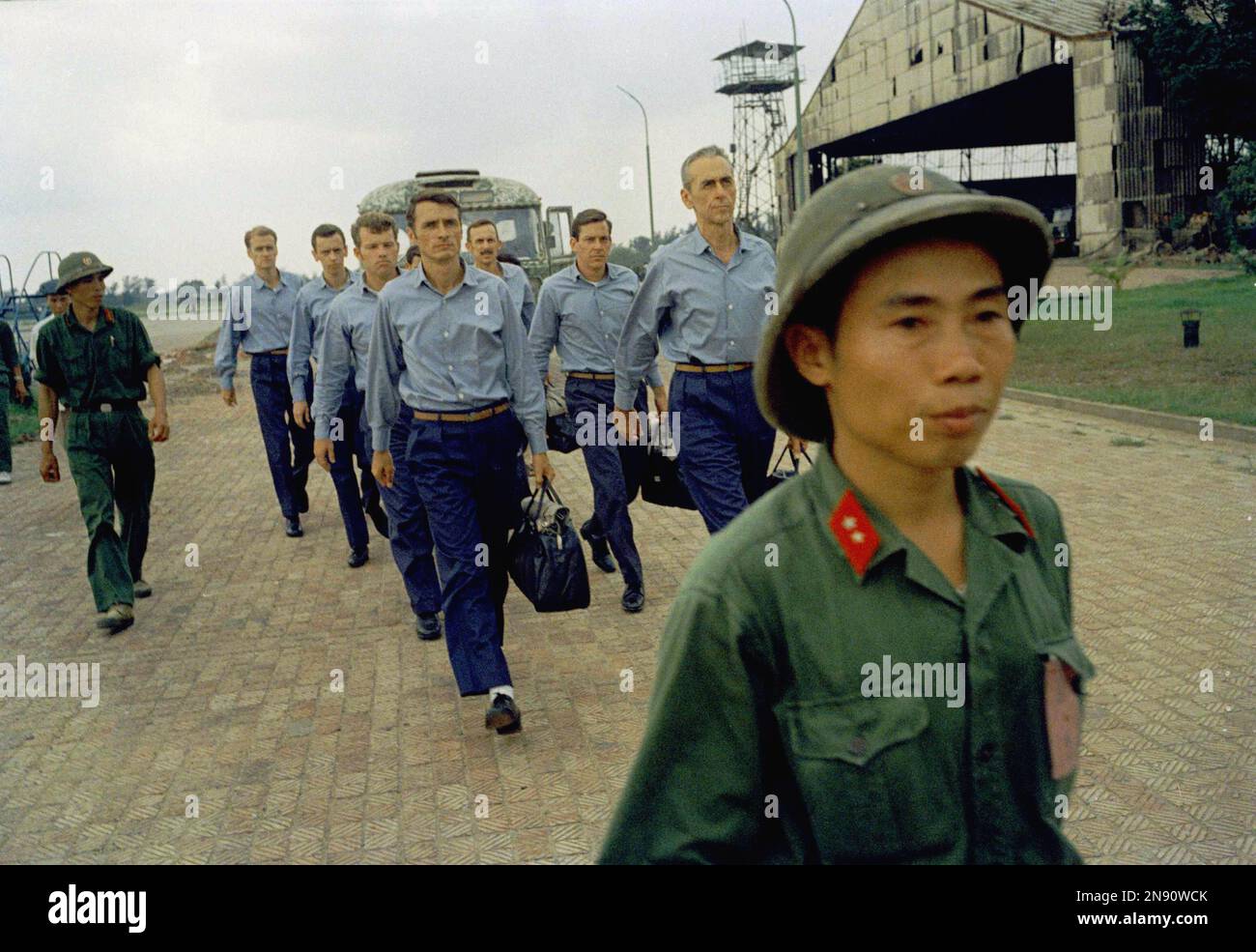 Image shows release of 32 U.S. POW's (27 military and 5 civilians) held ...