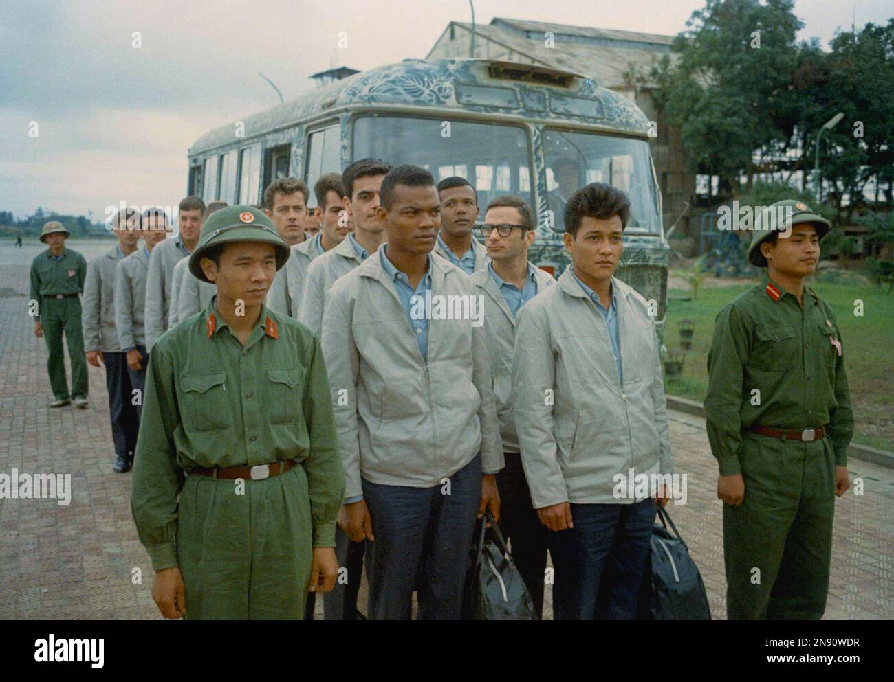 Image shows release of 32 U.S. POW's (27 military and 5 civilians) held ...