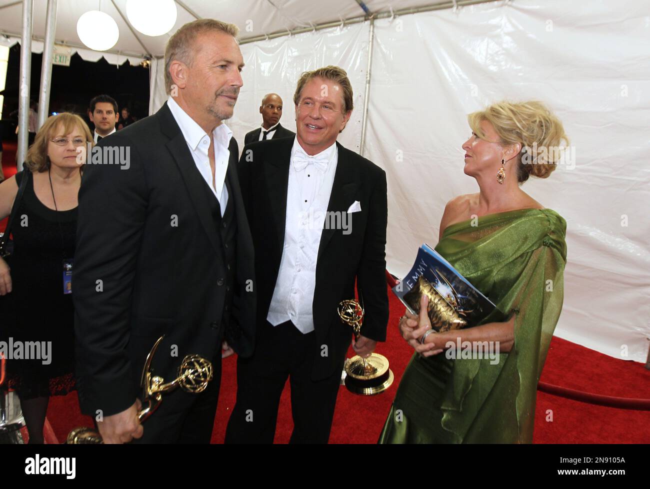 From left , Kevin Costner, Tom Berenger and Laura Moretti backstage at ...