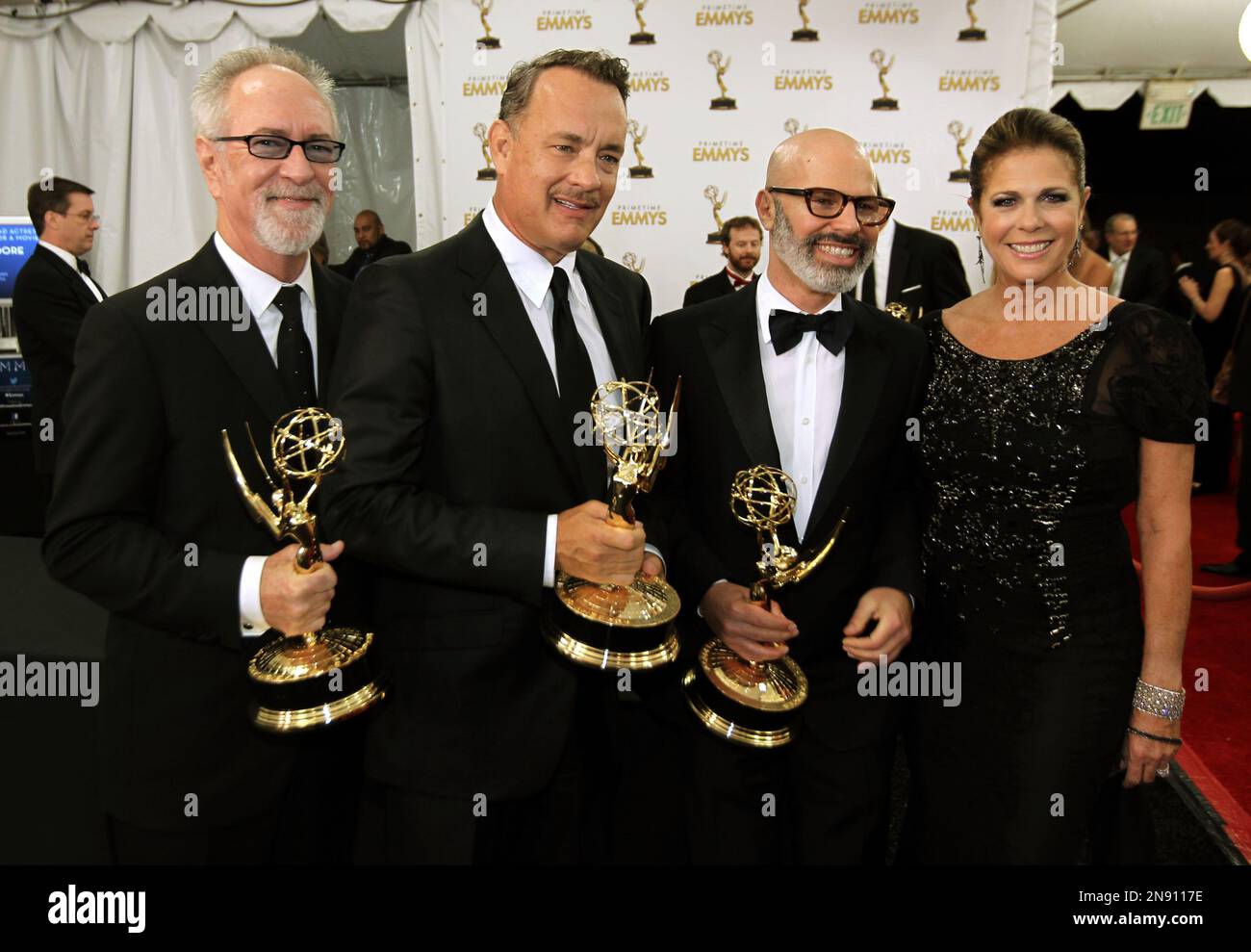 Producers, from left, Gary Goetzman, Tom Hanks and Steve Shareshian ...