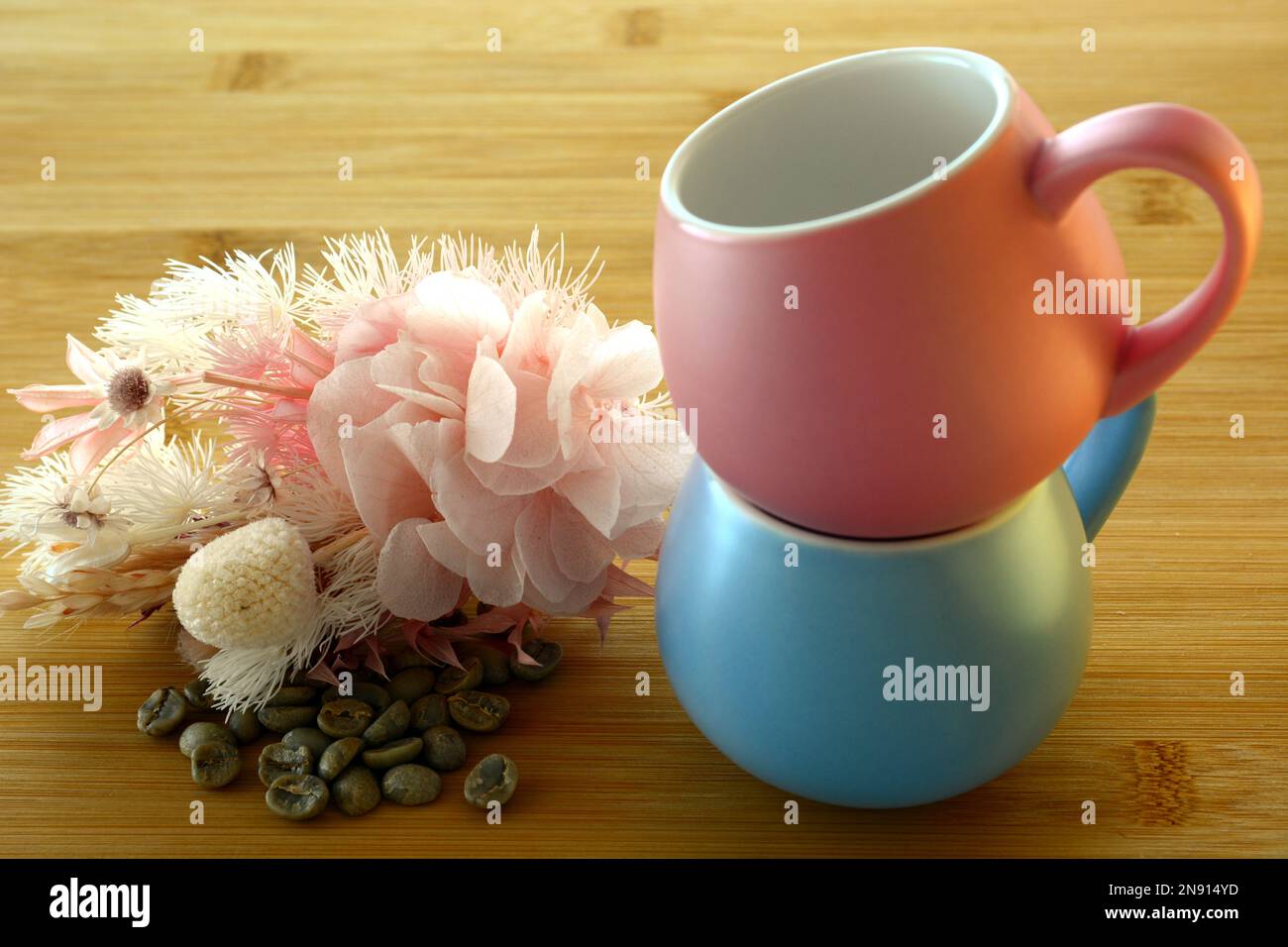 Close up of two cute coffee cups, a beautiful addition to any kitchen ...