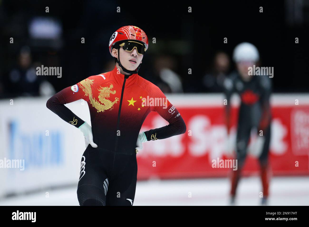 Dordrecht, Netherlands. 11th Feb, 2023. Lin Xiaojun of China reacts ...
