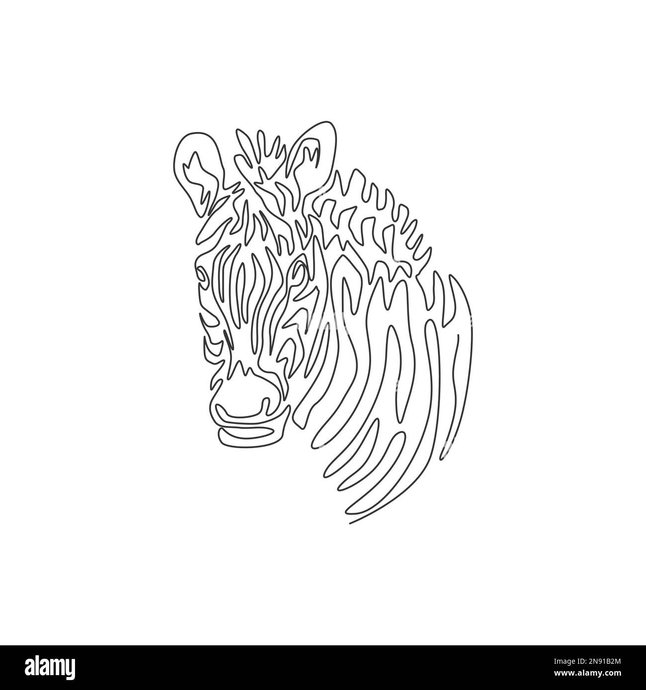 Single swirl continuous line drawing of exotic zebra abstract art ...