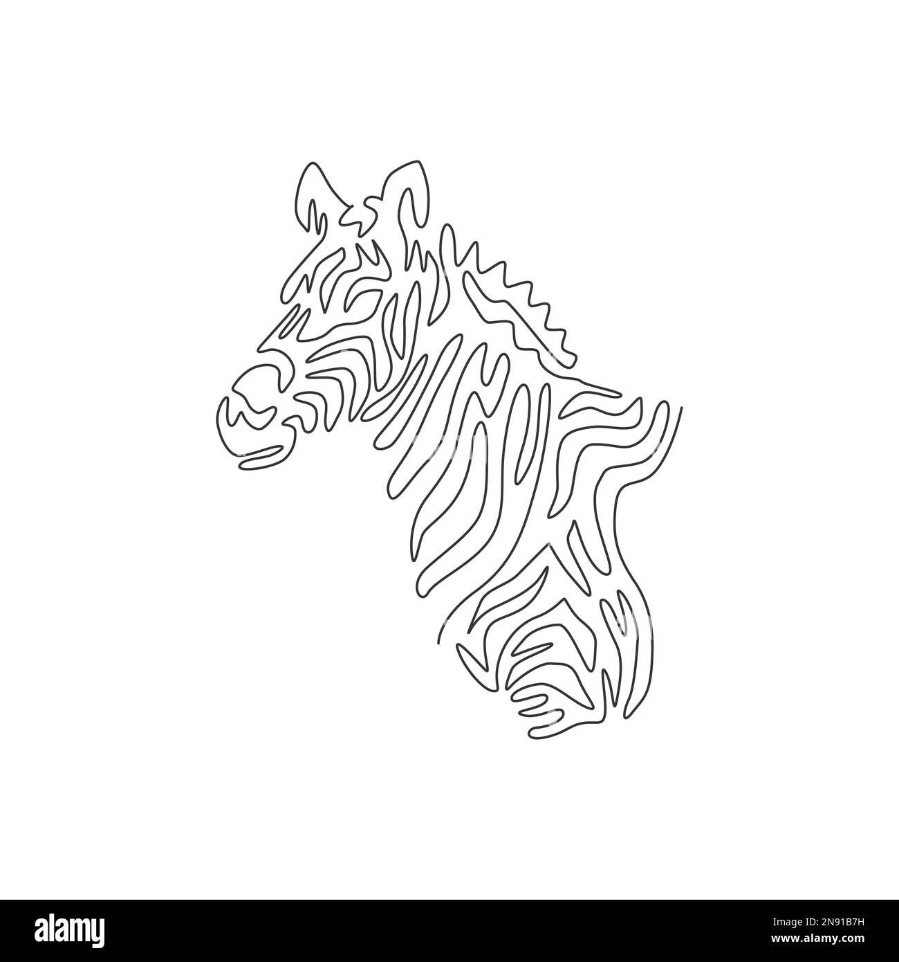 Single One Curly Line Drawing Of Funny Zebra Abstract Art Continuous Line Drawing Design Vector