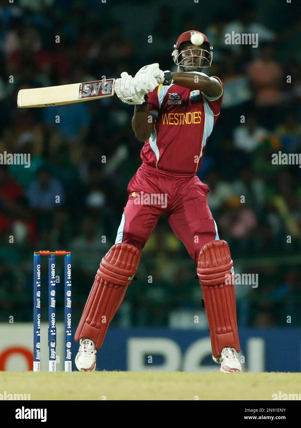 West Indies' captain Darren Sammy plays a shot during their ICC ...