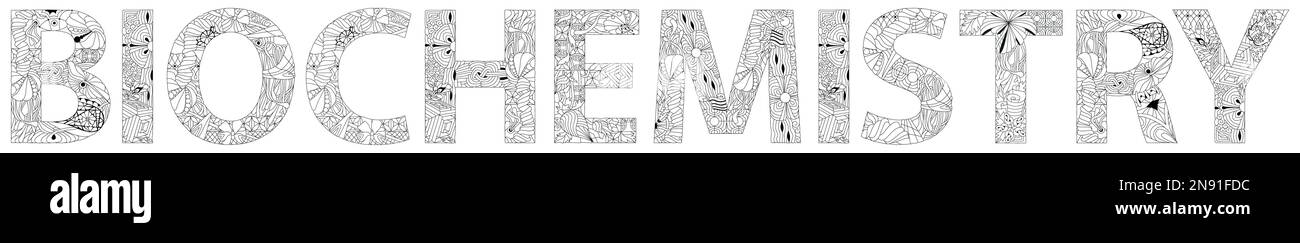 Hand-painted art design. Hand drawn illustration word biochemistry for ...