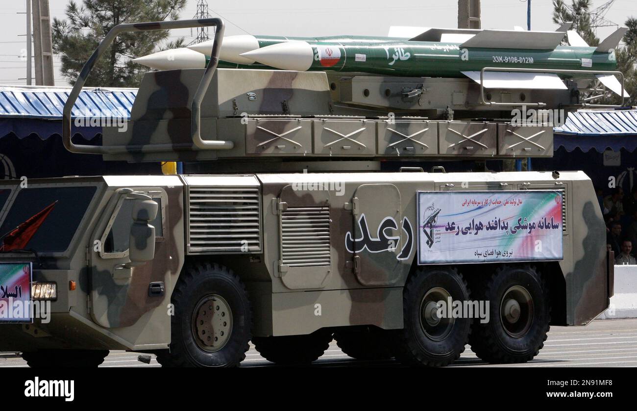 A Raad air defense system with Taer missiles is displayed by Iran's ...