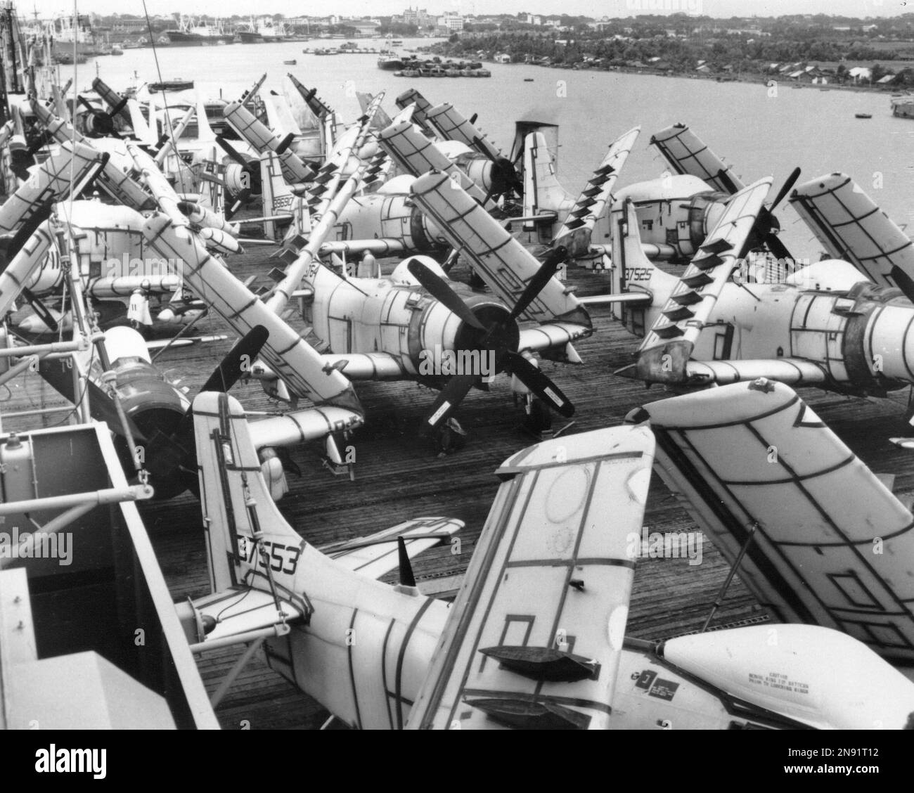 In this image provided by the U.S. Navy, U.S. Navy A-1 Skyraiders, with ...