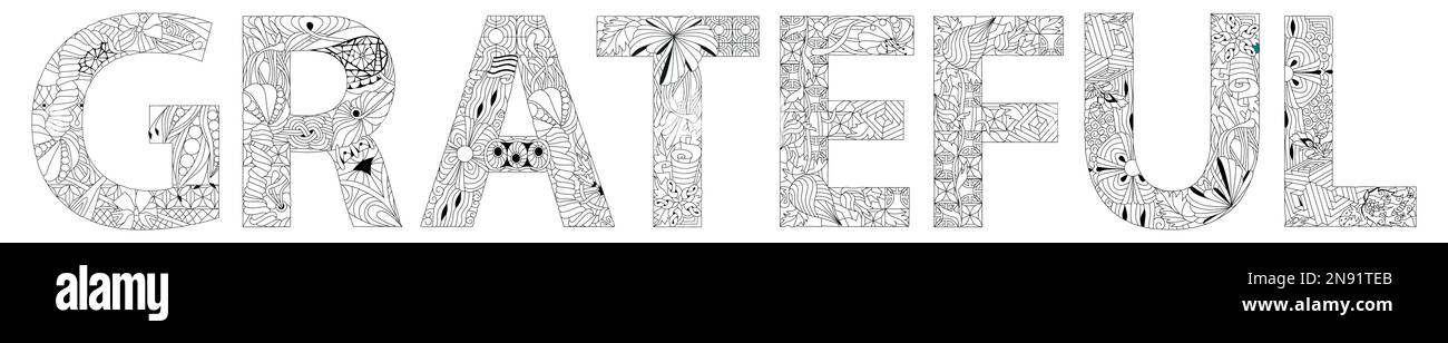 Hand-painted art design. Hand drawn illustration word GRATEFUL for ...