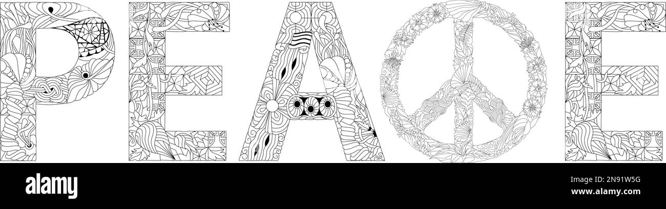 Hand-painted art design. Hand drawn illustration word PEACE for ...