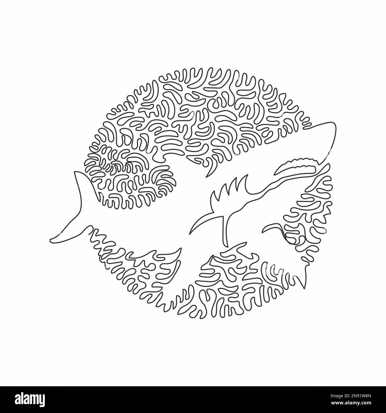 Single Swirl Continuous Line Drawing Of Shortfin Shark Abstract Art Continuous Line Drawing