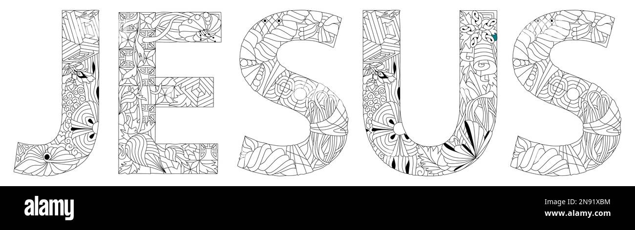 Hand-painted art design. Hand drawn illustration word JESUS for ...