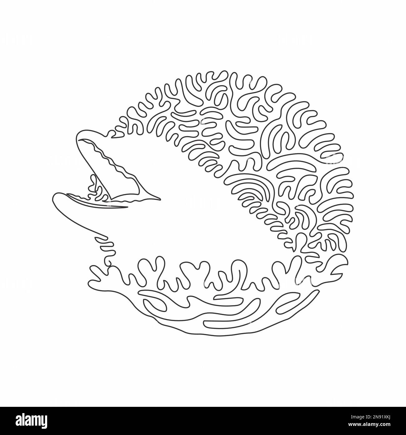 Continuous One Curve Line Drawing Of Funny Dolphin Abstract Art In Circle Single Line Editable