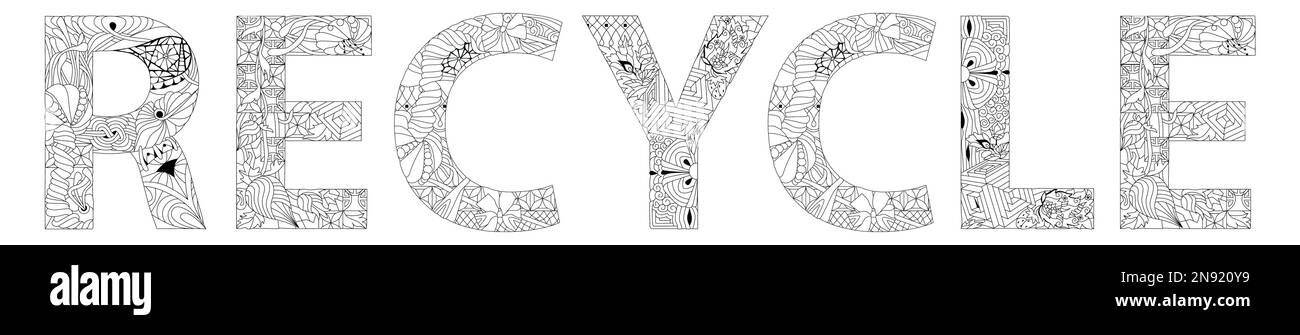 Hand-painted art design. Hand drawn illustration word RECYCLE for ...