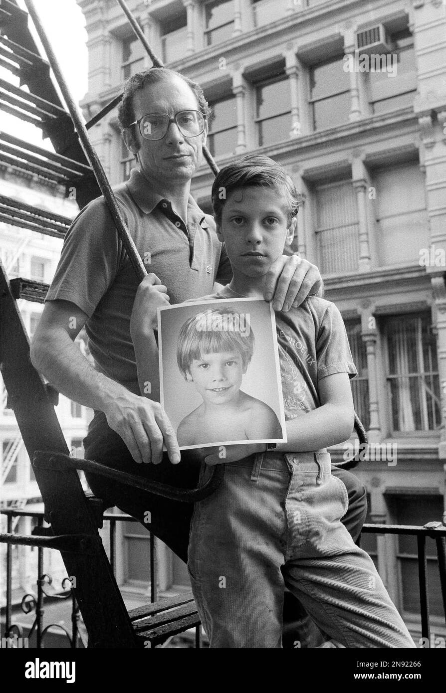 Stanly Patz holds a photo of his son Etan, who disappeared five years ago, at his Manhattan home ...
