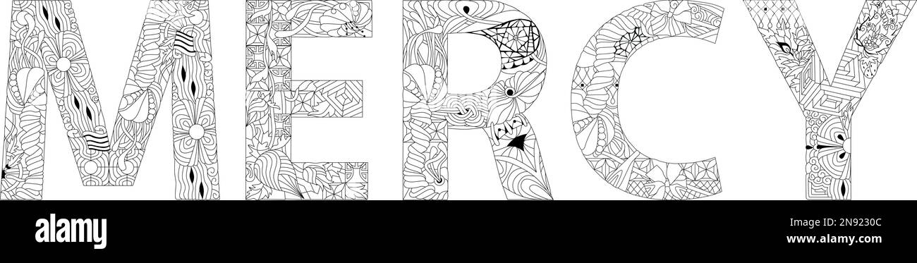 Hand-painted art design. Hand drawn illustration word MERCY for ...