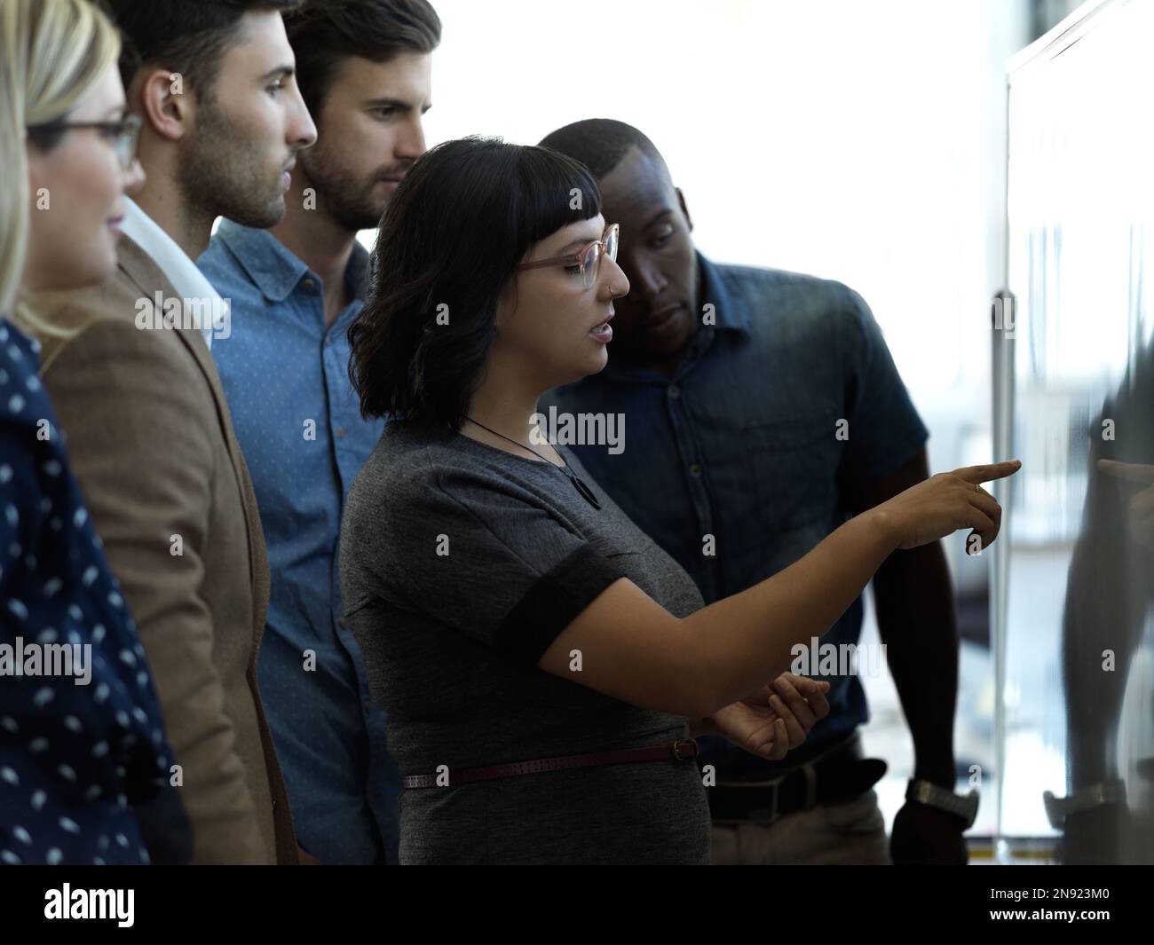 Creative business people, whiteboard and planning in brainstorming ...