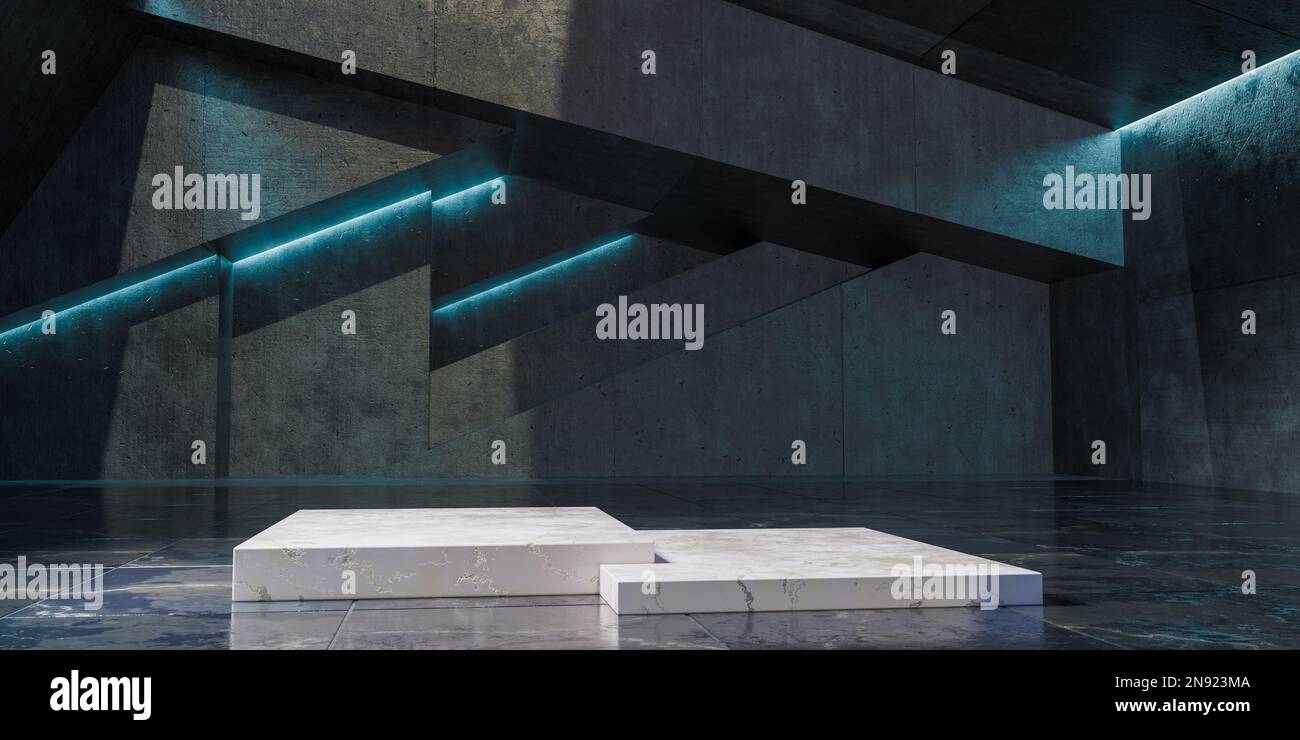 Abstract grey futuristic interior with empty white Marble platforms or ...