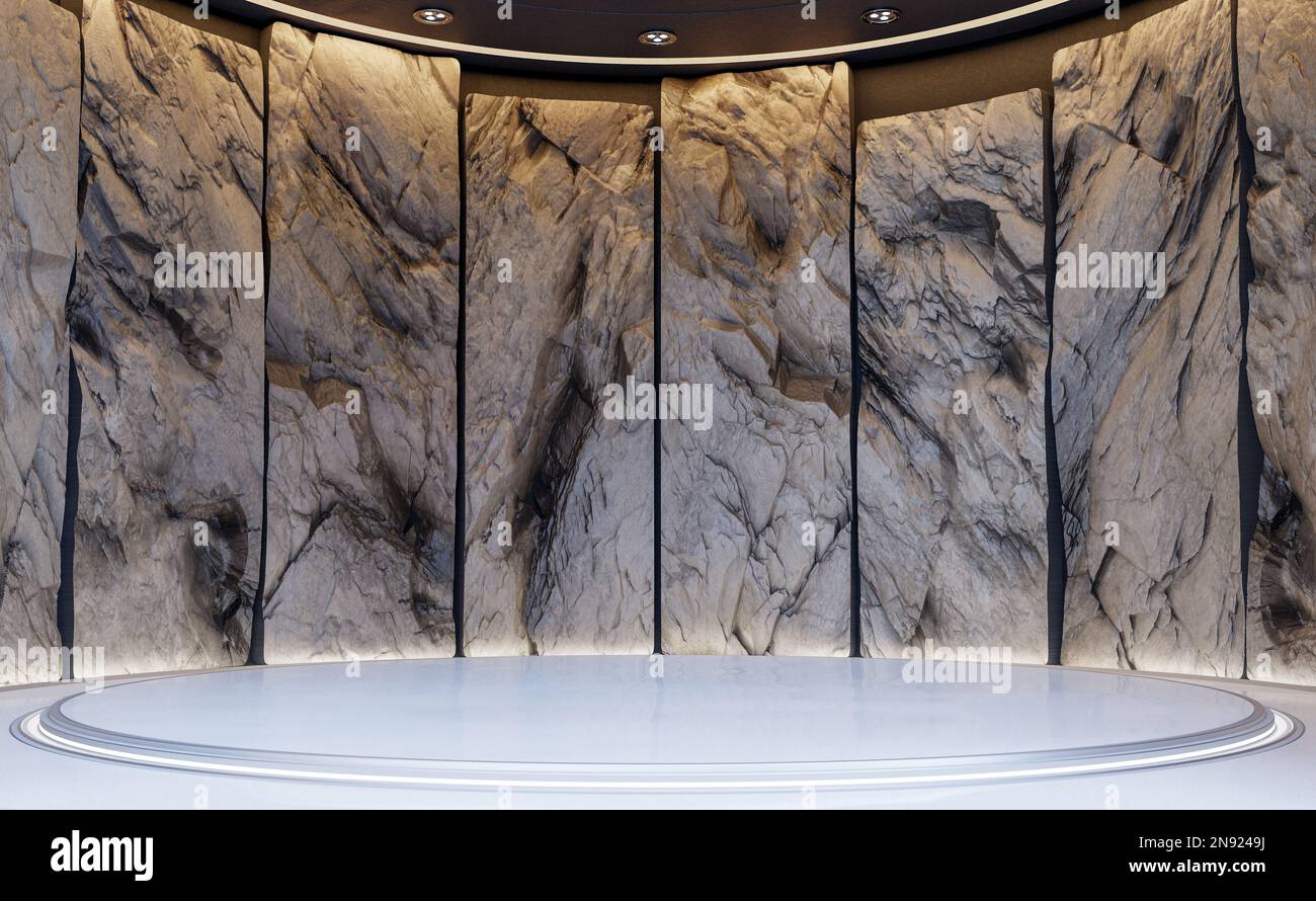 Abstract gray podium for product placement with stone background ...