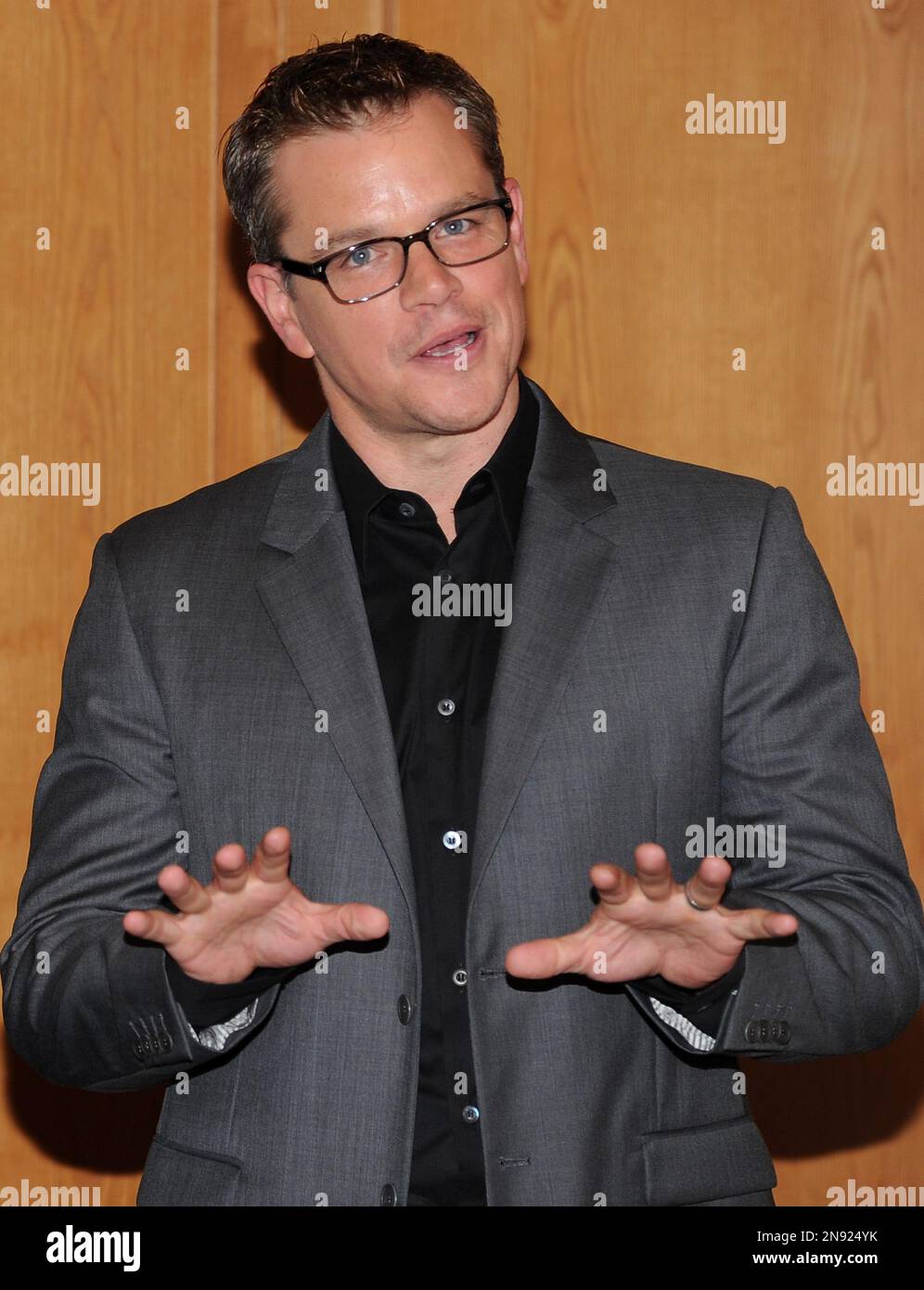 Actor Matt Damon participates in a press conference before "Cooking ...