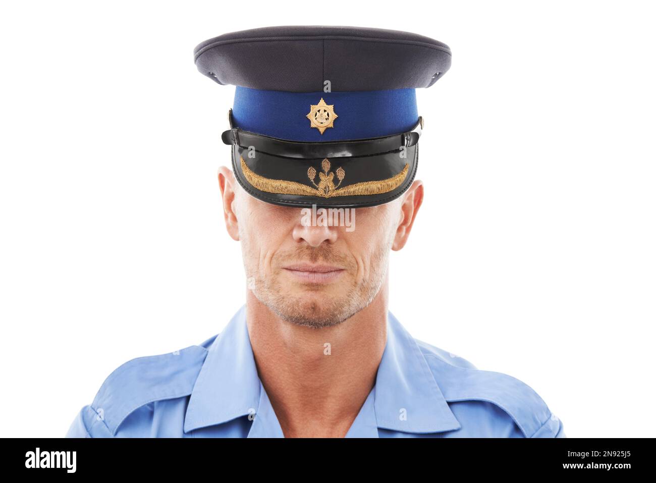 Law, police and headshot of man in studio for crime, protection and ...
