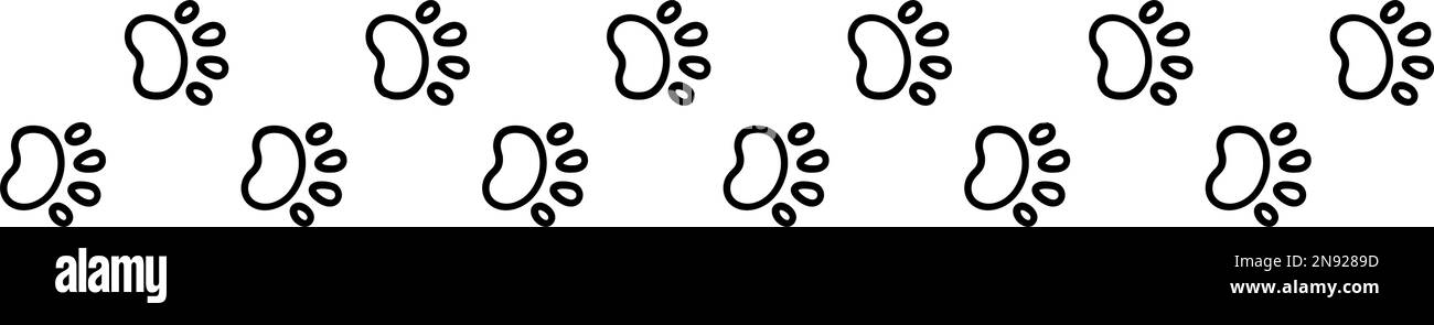 Dog paw print seamless line. Cute cat pawprint. Pet foot trail. Black ...