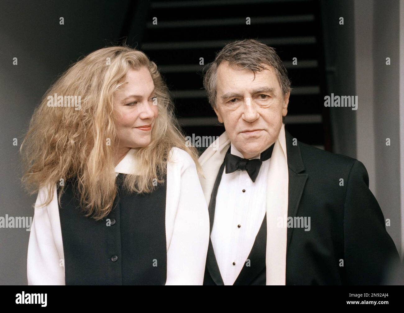 Actress Kathleen Turner poses with Joseph Papp inside the Shubert ...