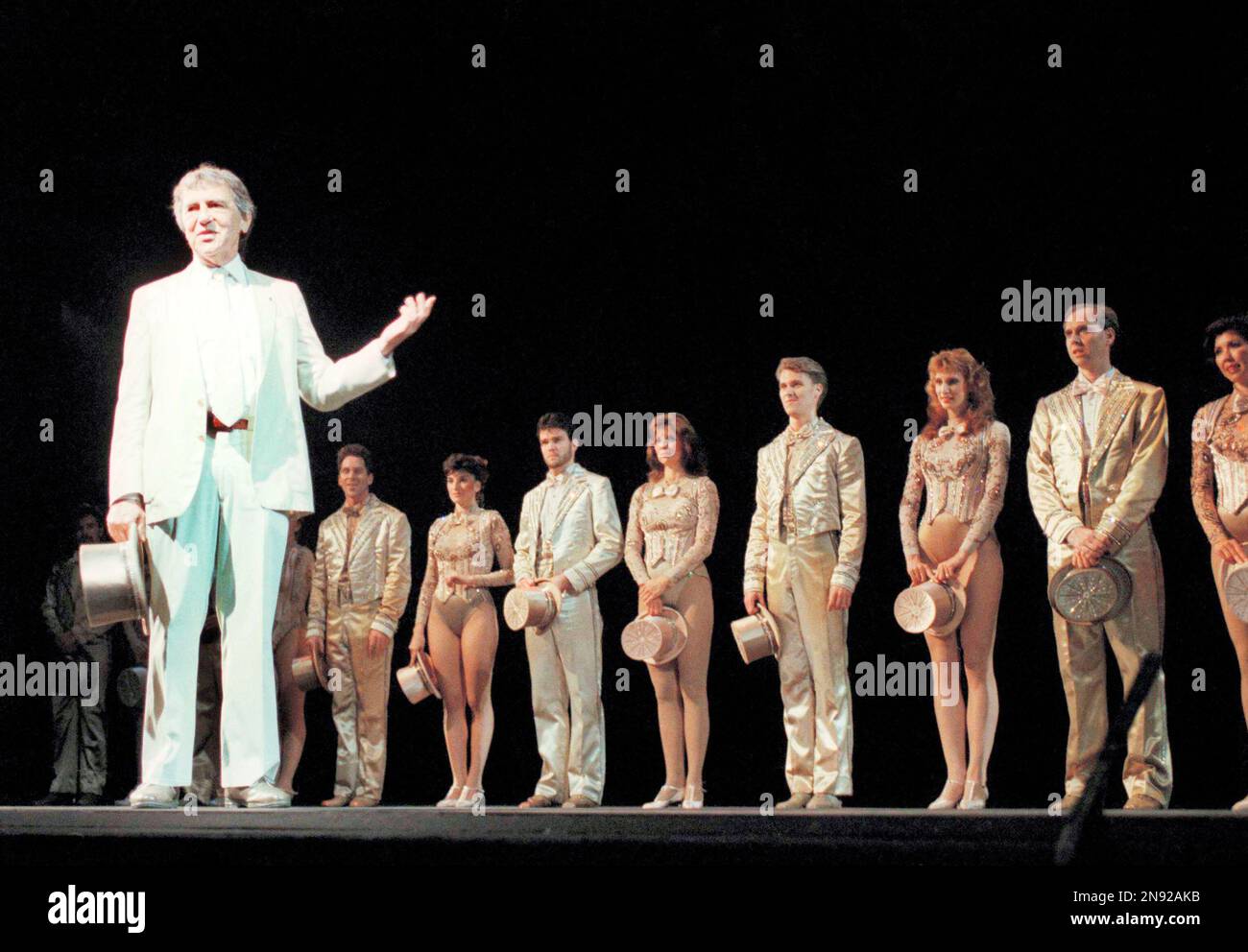 Joseph Papp, left, producer of the show, ìA Chorus Line' on stage after ...