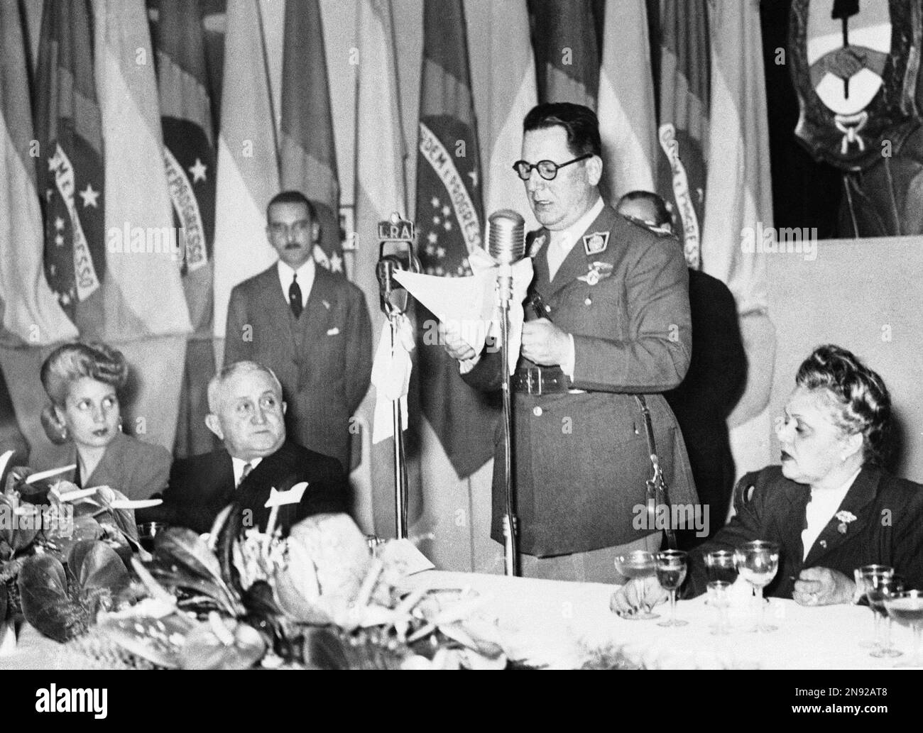 President Juan Peron of Argentina speaks at a luncheon honoring ...