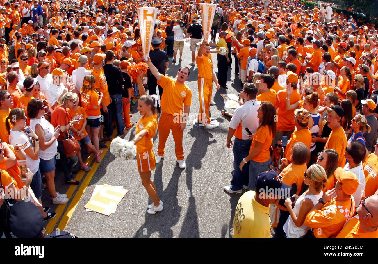 Tennessee cheerleaders get the crowd excited before the traditional Vol ...