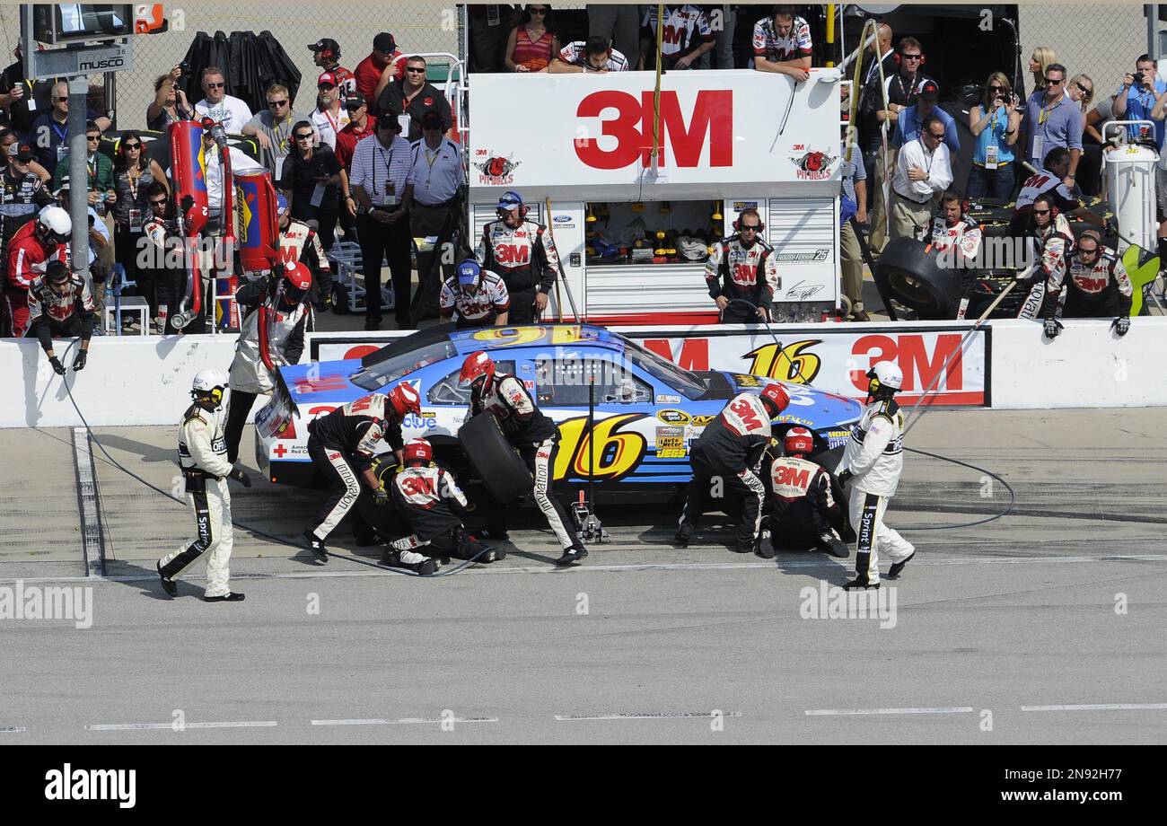 Greg Biffle (16) pits during the NASCAR Sprint Cup Series auto race at ...