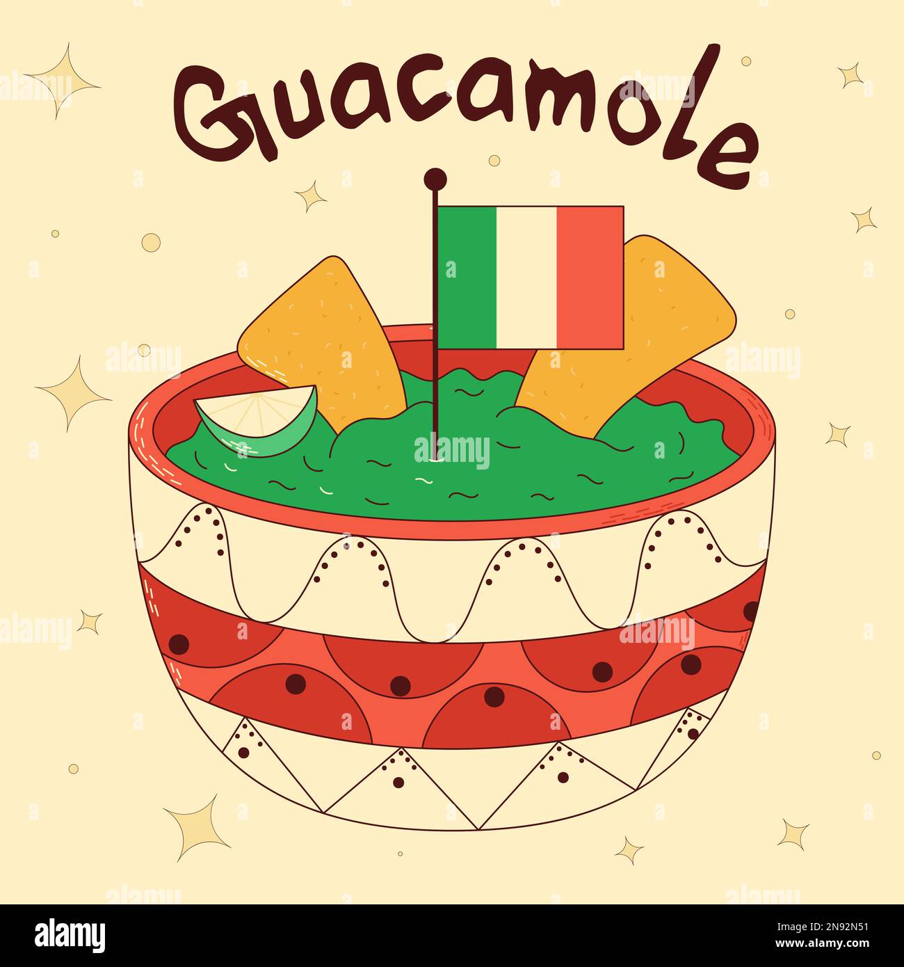Mexican traditional food. Guacamole. Vector illustration in hand drawn ...