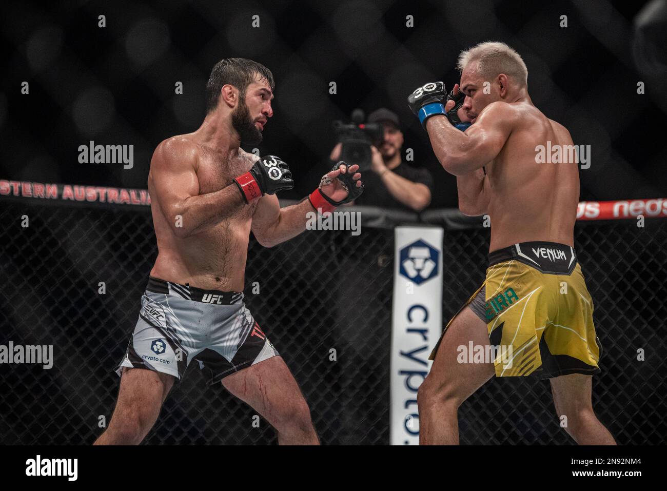 PERTH, AUSTRALIA - FEBRUARY 12: (L-R) Zubaira Tukhugov battles Elves ...