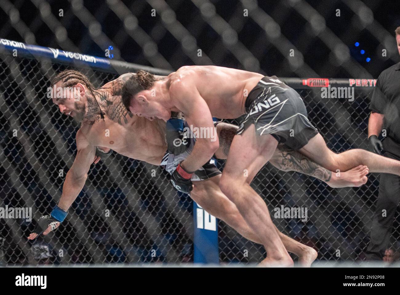 PERTH, AUSTRALIA - FEBRUARY 12: (R-L) Shane Young takes down Blake ...