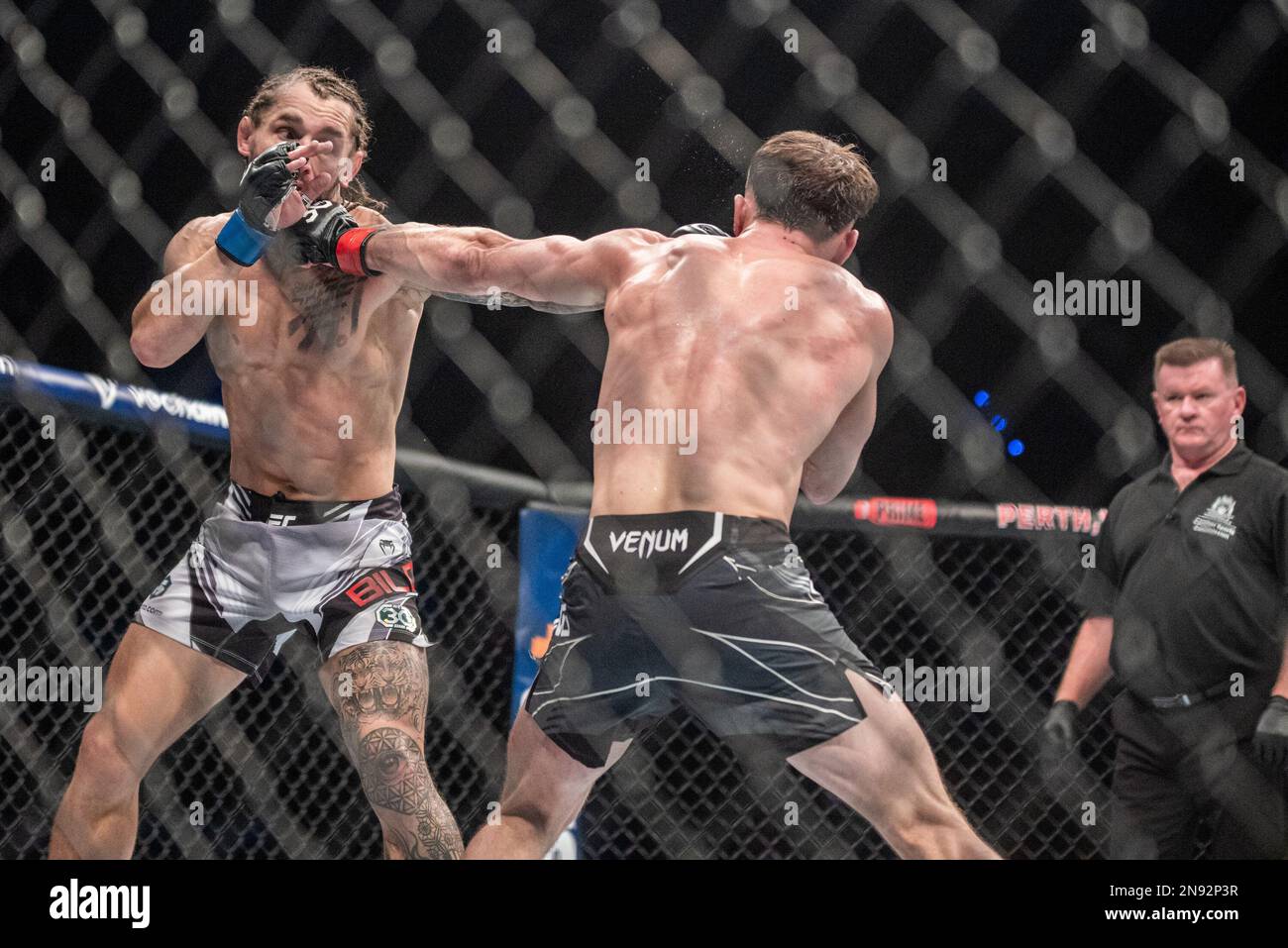 PERTH, AUSTRALIA - FEBRUARY 12: (R-L) Shane Young battles Blake Bilder ...