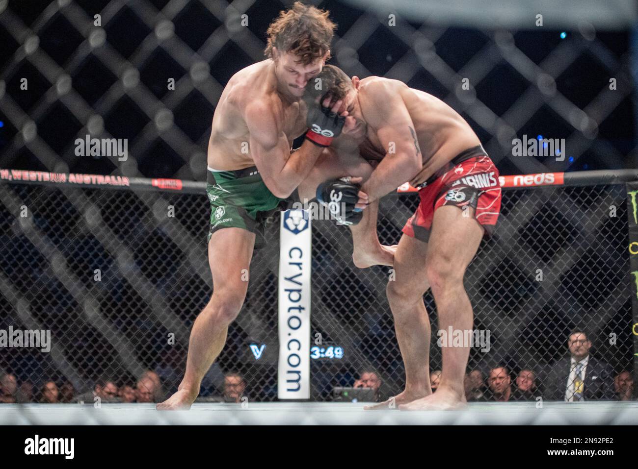 PERTH, AUSTRALIA - FEBRUARY 12: (L-R) Jack Jenkins battles Don Shainis ...