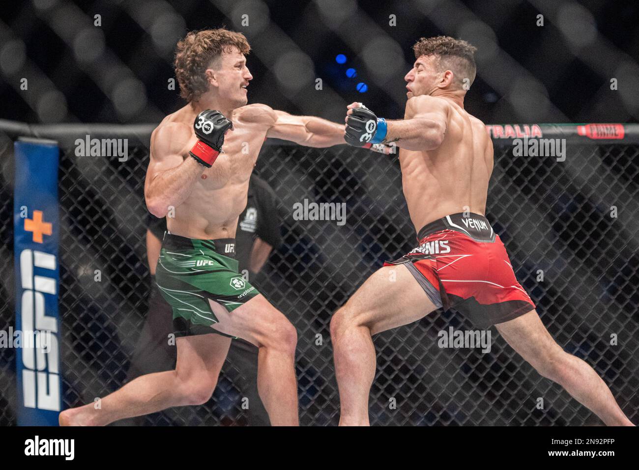 PERTH, AUSTRALIA - FEBRUARY 12: (L-R) Jack Jenkins punches Don Shainis ...