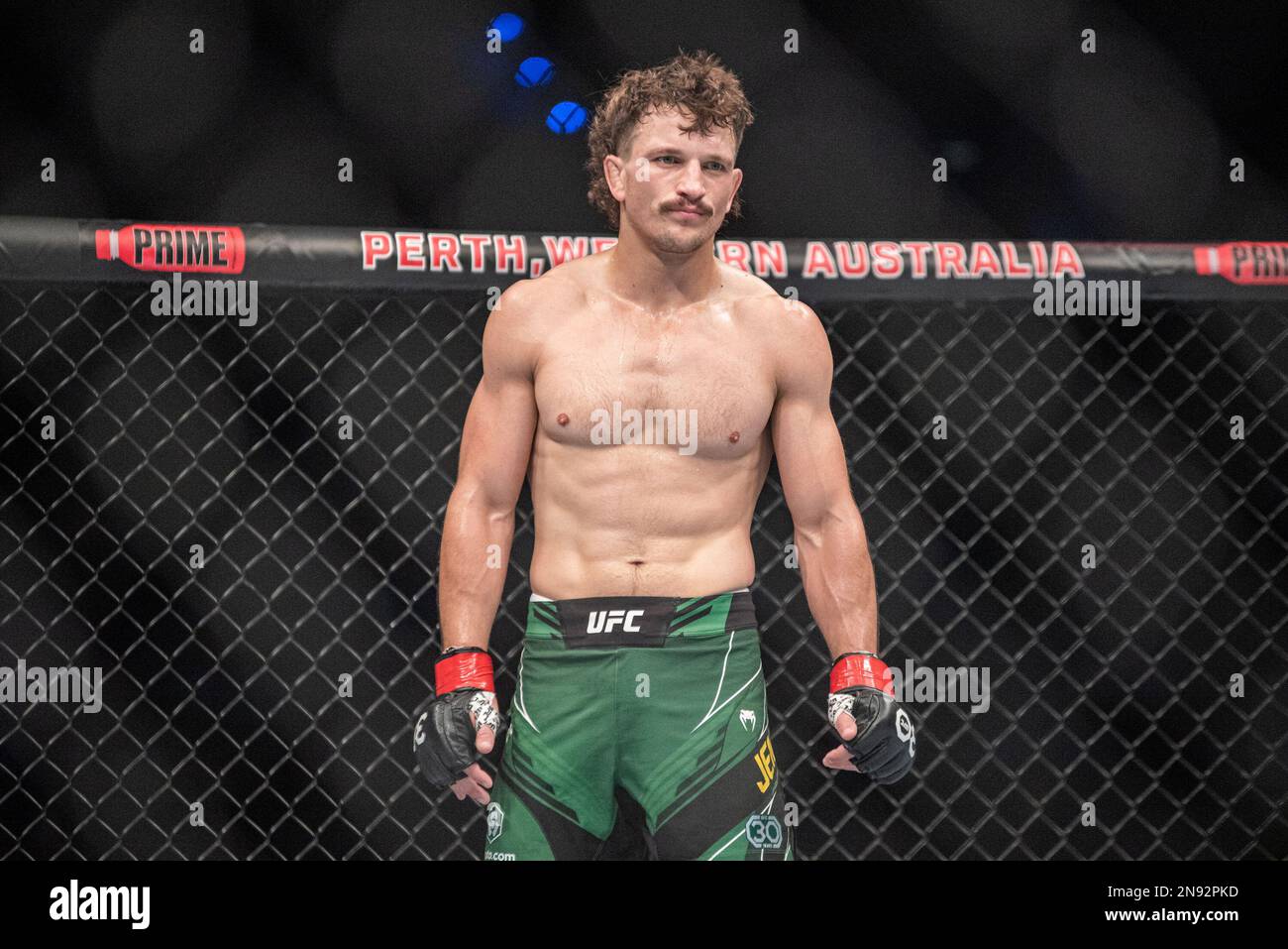PERTH, AUSTRALIA - FEBRUARY 12: (L-R) Jack Jenkins prepares to fight ...