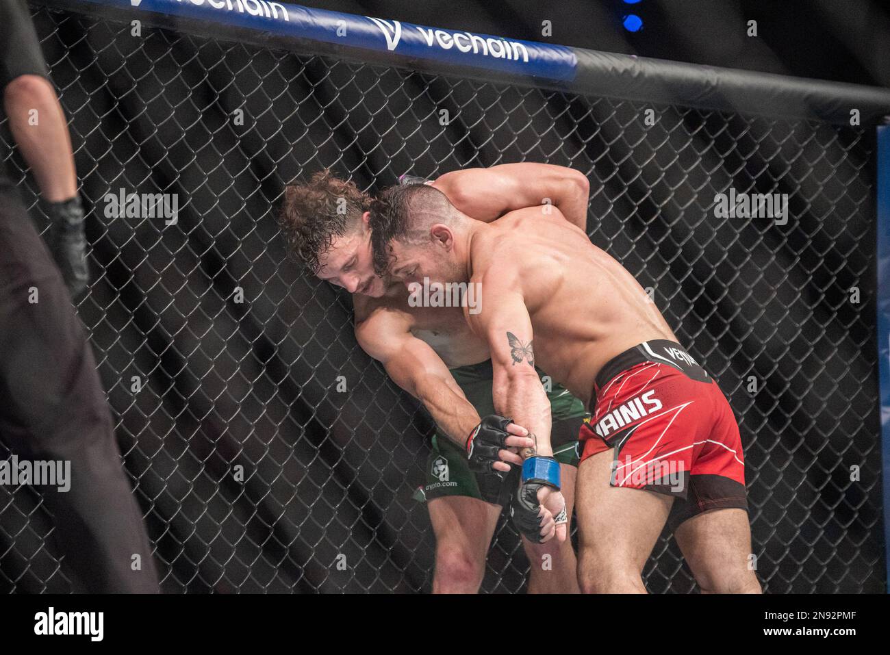PERTH, AUSTRALIA - FEBRUARY 12: (L-R) Jack Jenkins battles Don Shainis ...