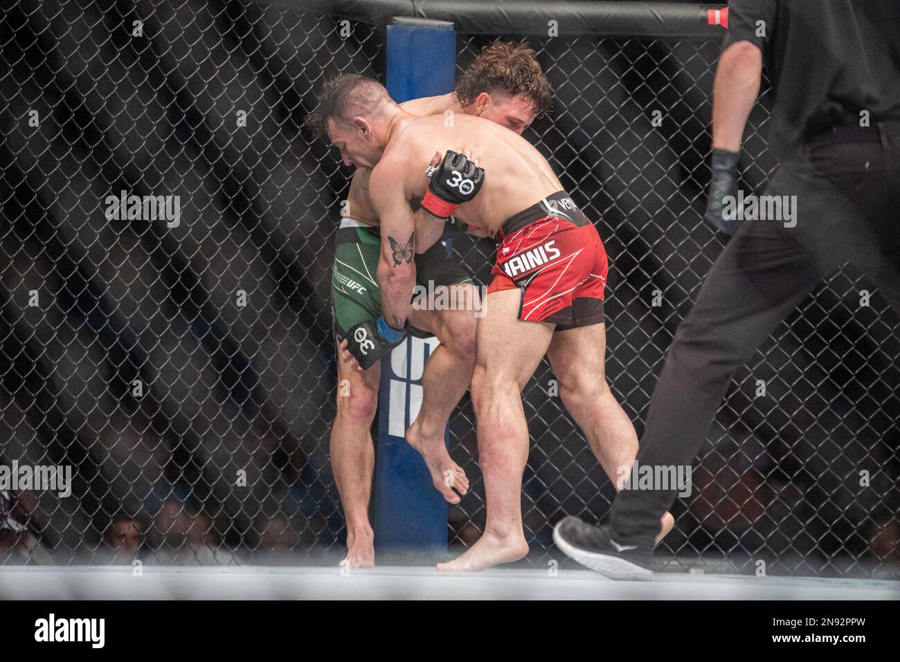 PERTH, AUSTRALIA - FEBRUARY 12: (L-R) Jack Jenkins battles Don Shainis ...