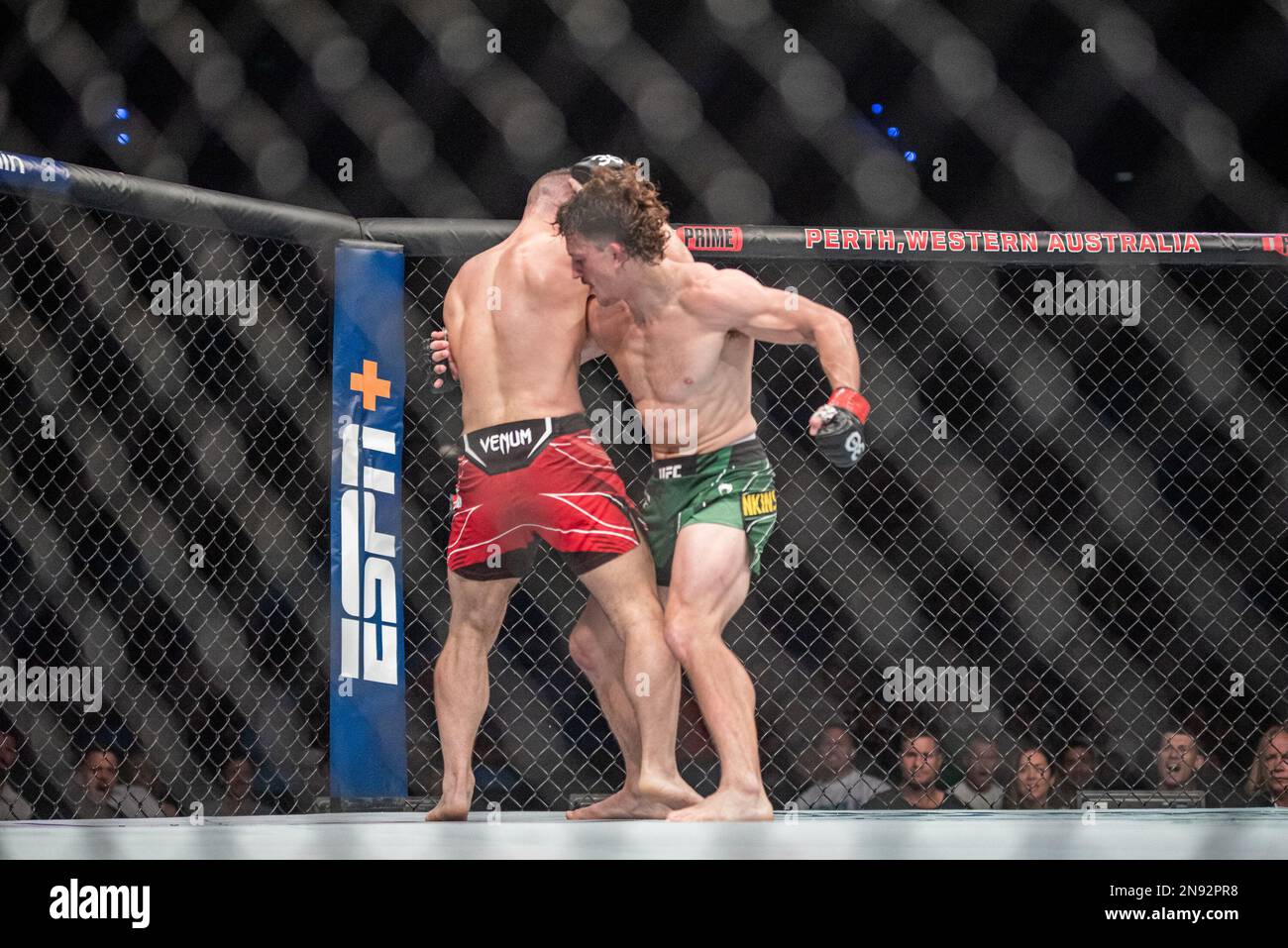 PERTH, AUSTRALIA - FEBRUARY 12: (R-L) Jack Jenkins punches Don Shainis ...