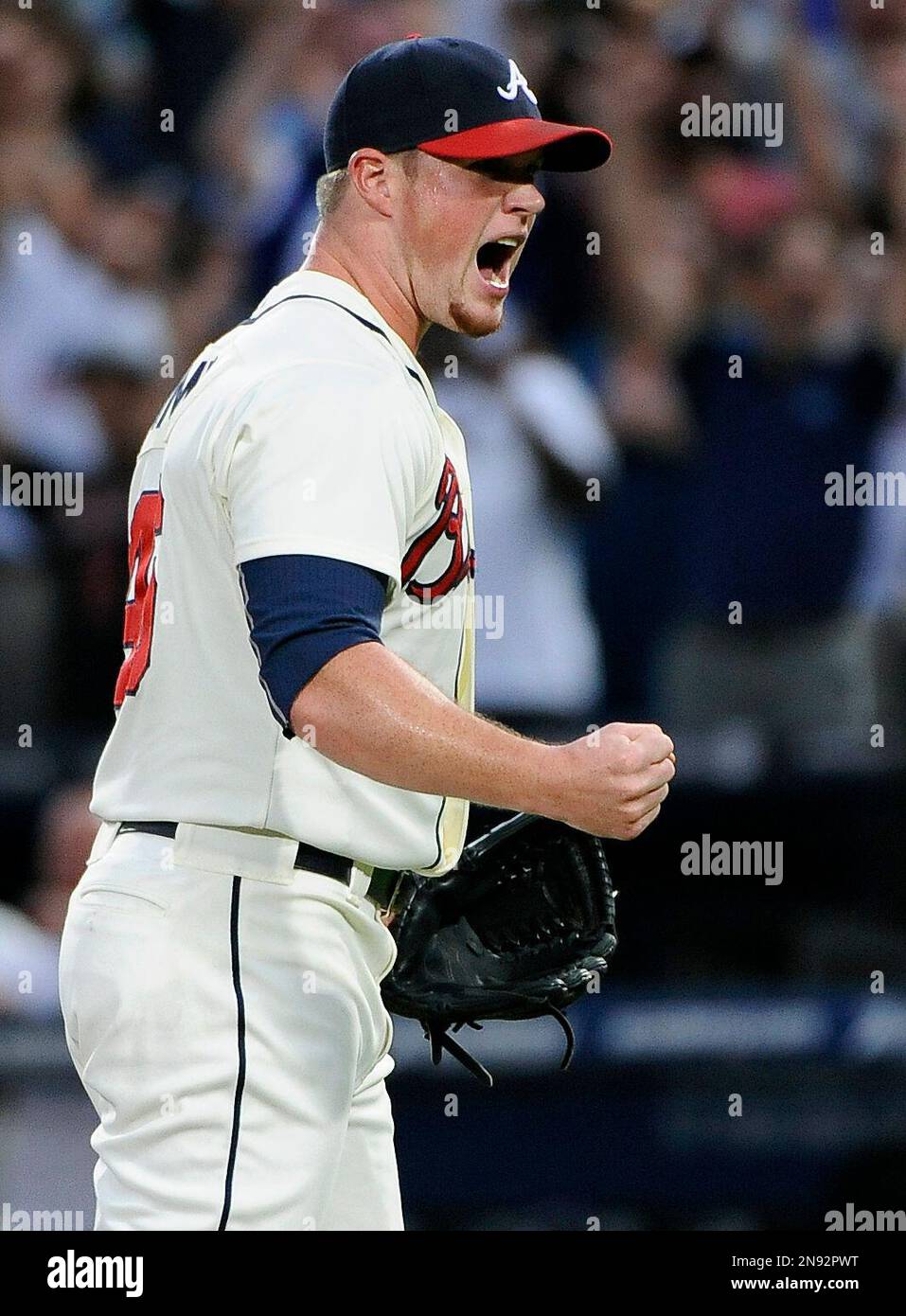 Atlanta Braves relief pitcher Craig Kimbrel reacts as he strikes out ...