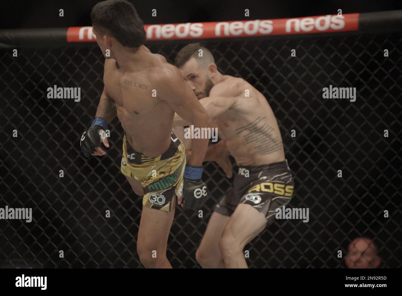 PERTH, AUSTRALIA - FEBRUARY 12: (L-R) Kleydson Rodrigues kicks Shannon ...