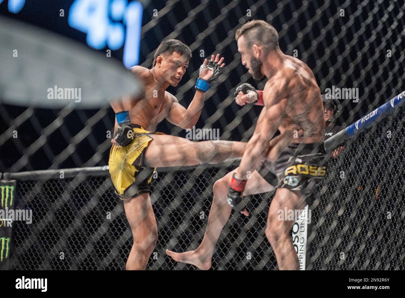 PERTH, AUSTRALIA - FEBRUARY 12: (L-R) Kleydson Rodrigues kicks Shannon ...