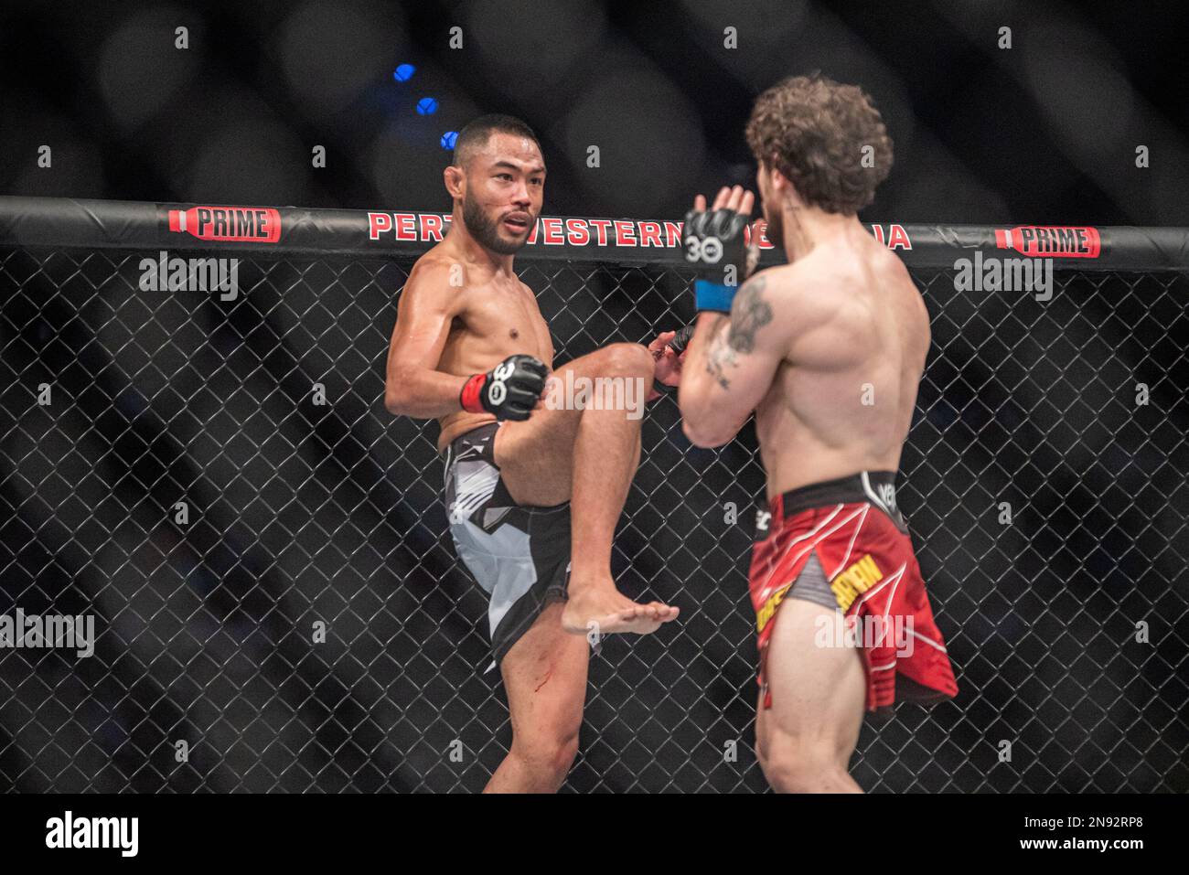 PERTH, AUSTRALIA - FEBRUARY 12: (L-R) Josh Culibao battles Melsik ...
