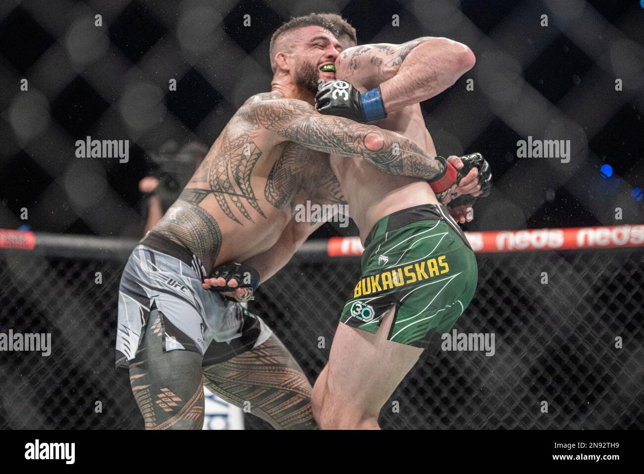 PERTH, AUSTRALIA - FEBRUARY 12: (L-R) Tyson Pedro controls the body of ...