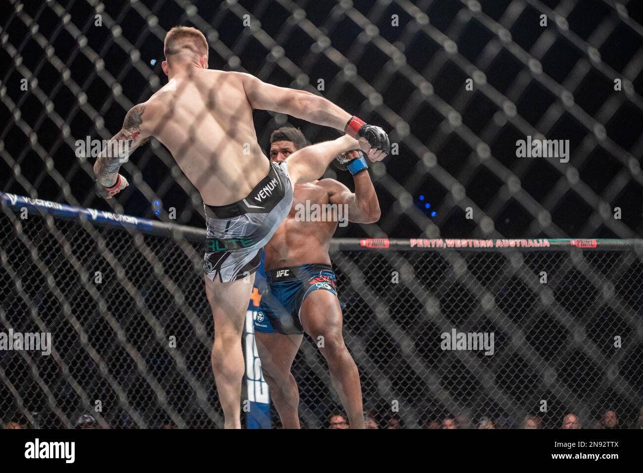 PERTH, AUSTRALIA - FEBRUARY 12: (L-R) Jimmy Crute battles Alonzo ...