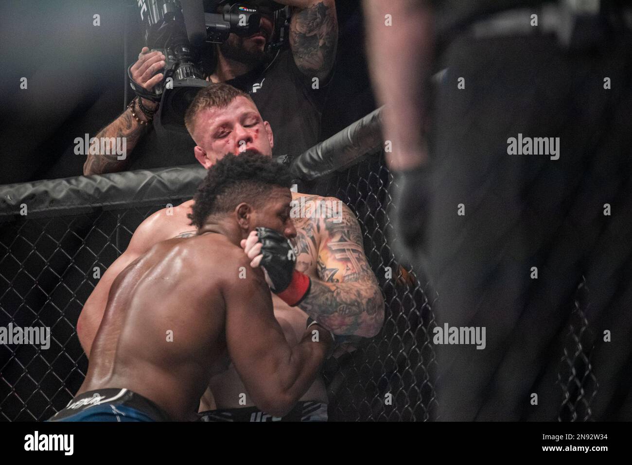 PERTH, AUSTRALIA - FEBRUARY 12: (L-R) Alonzo Menifield controls the ...