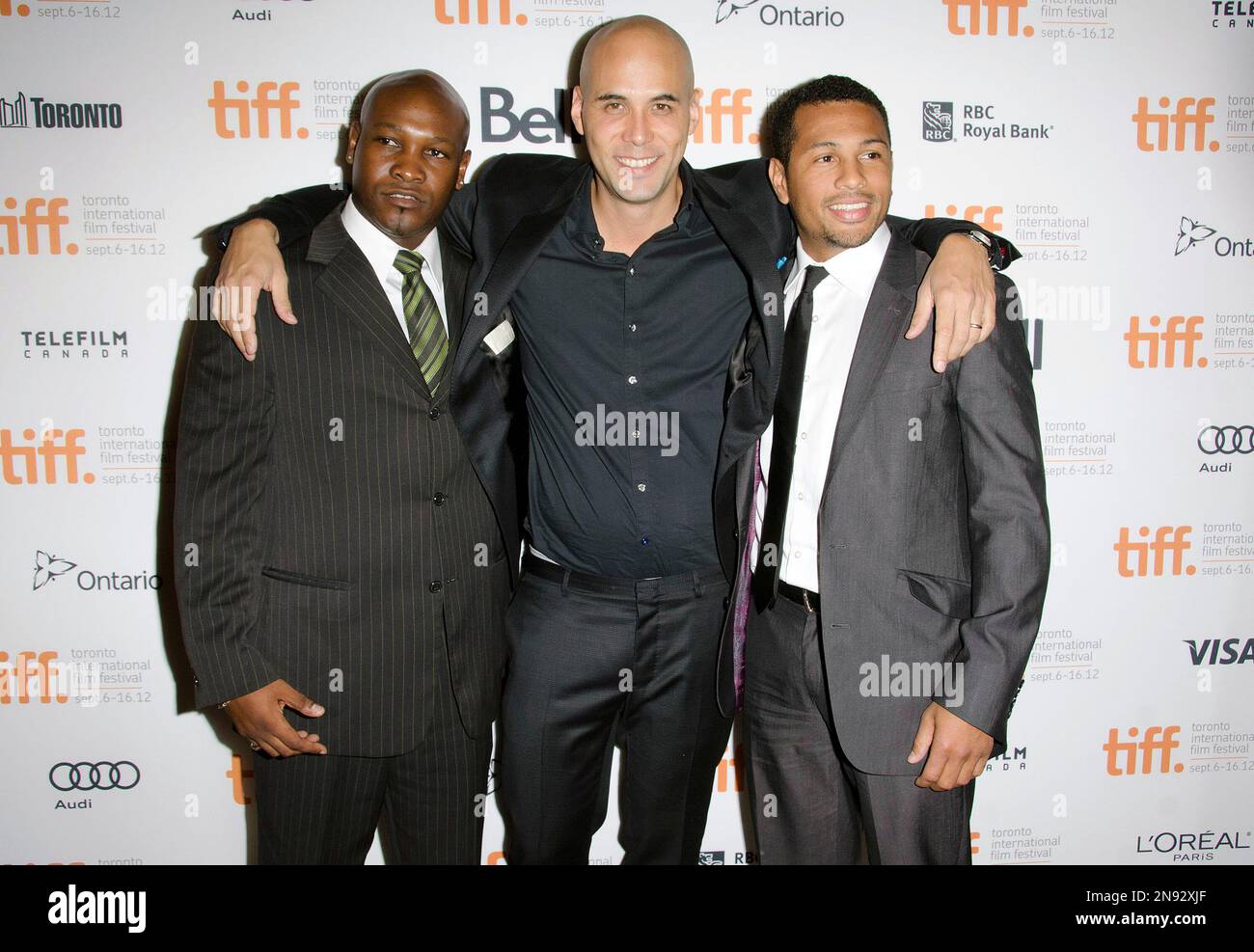 Actor Alain Bastien, director Kim Nguyen, and actor Mizinga Mwinga ...